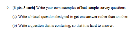 Solved [6 pts, 3 each] Write your own examples of bad sample | Chegg.com
