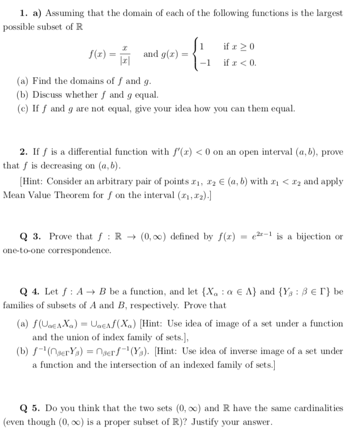 Solved 1. a) Assuming that the domain of each of the | Chegg.com