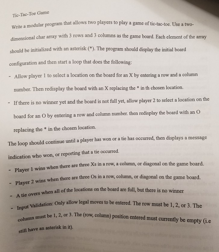 Solved Tic-Tac-Toe Game odular program that allows two | Chegg.com