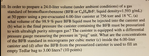 10. In order to prepare a 24.0-liter volume (under | Chegg.com