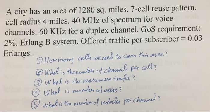 A city has an area of 1280 sq. miles. 7-cell reuse | Chegg.com