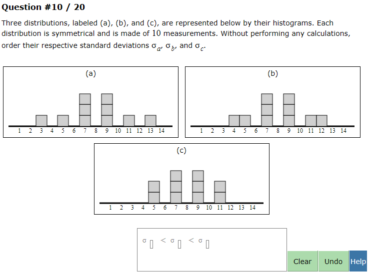 Solved Question #10 / 20 Three distributions, labeled (a), | Chegg.com