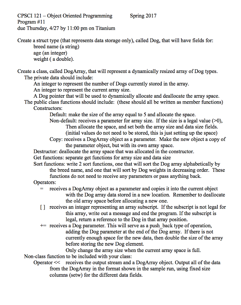 Solved CPSCI 121- Object oriented Programming Spring 2017 | Chegg.com