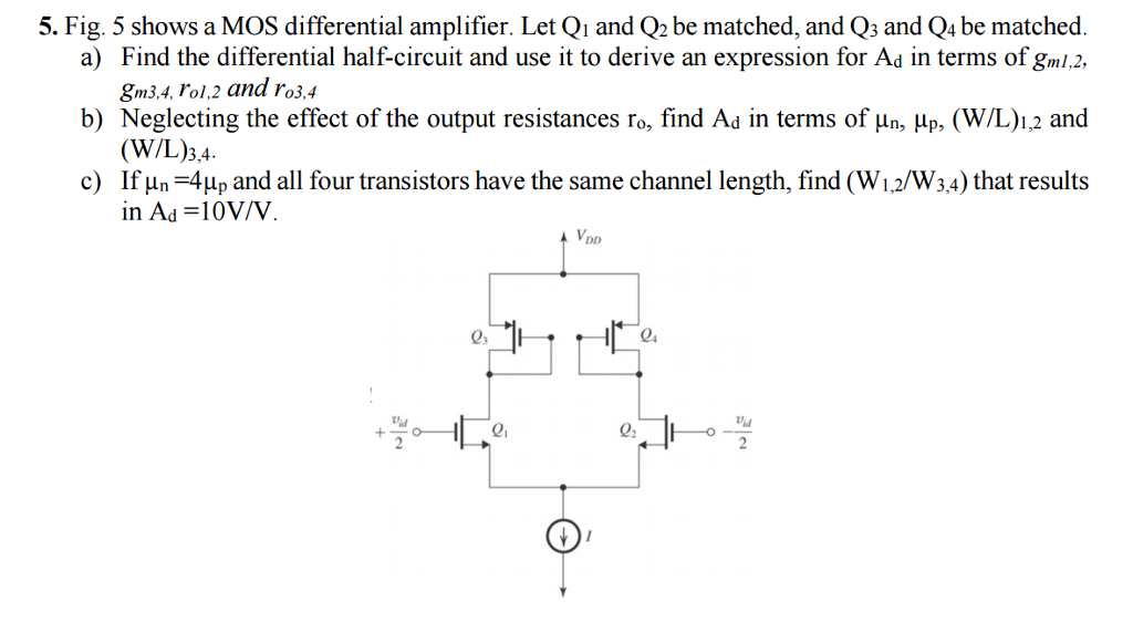Solved Shows a MOS differential amplifier. Let Q_1 and Q_2 | Chegg.com