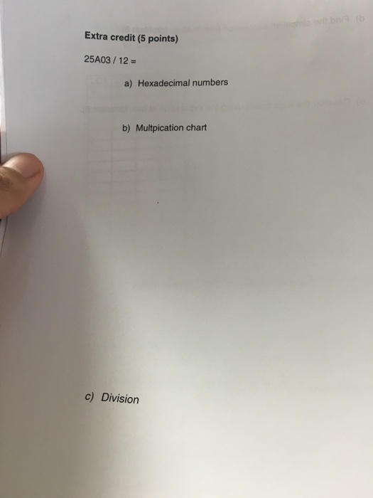 Solved Hexadecimal numbers multiplication chart 25A03/12 = | Chegg.com