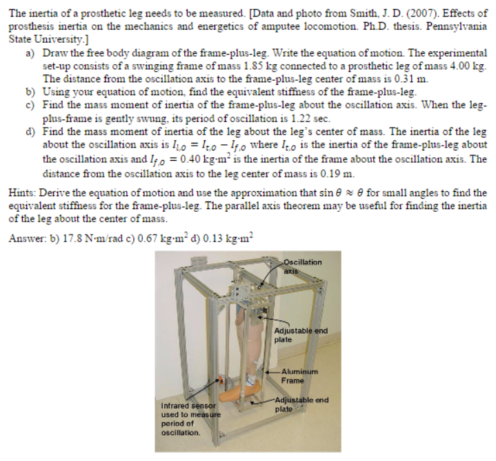 Solved The Inertia Of A Prosthetic Leg Needs To Be Measured