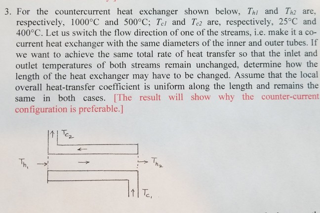 Solved 3. For the countercurrent heat exchanger shown below, | Chegg.com