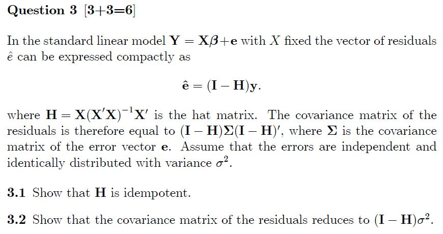 Solved In the standard linear model Y = X Beta + e with X | Chegg.com