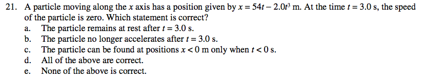 Solved A particle moving along the x axis has a position | Chegg.com
