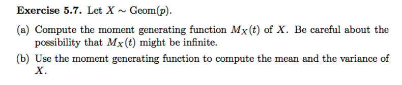 Let X Geom(p) Compute the moment generating | Chegg.com