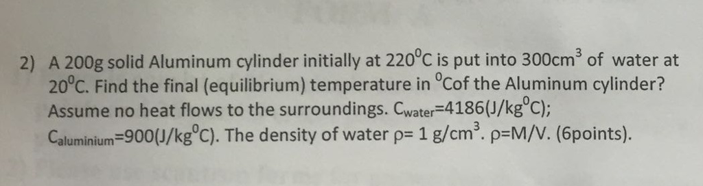 Solved A 200g solid Aluminum cylinder initially at 220 | Chegg.com