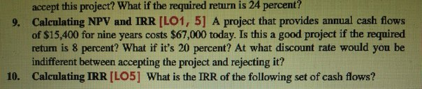 Solved 9. Calculating NPV and IRR [LO1, 5] A project that | Chegg.com