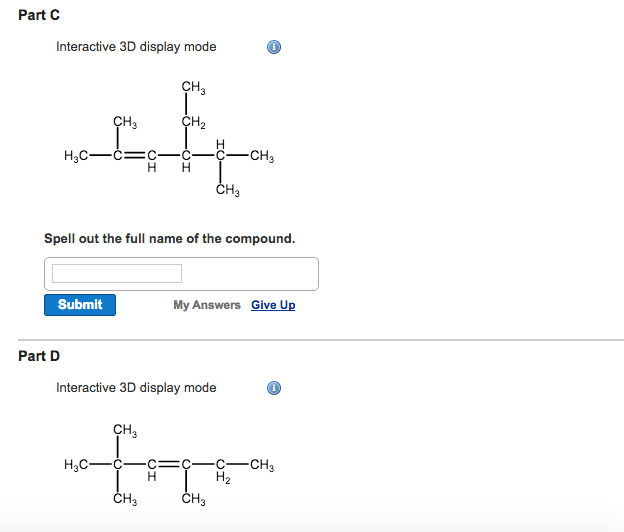 Solved Part C Interactive 3D display mode CH CH3 CH Hac | Chegg.com