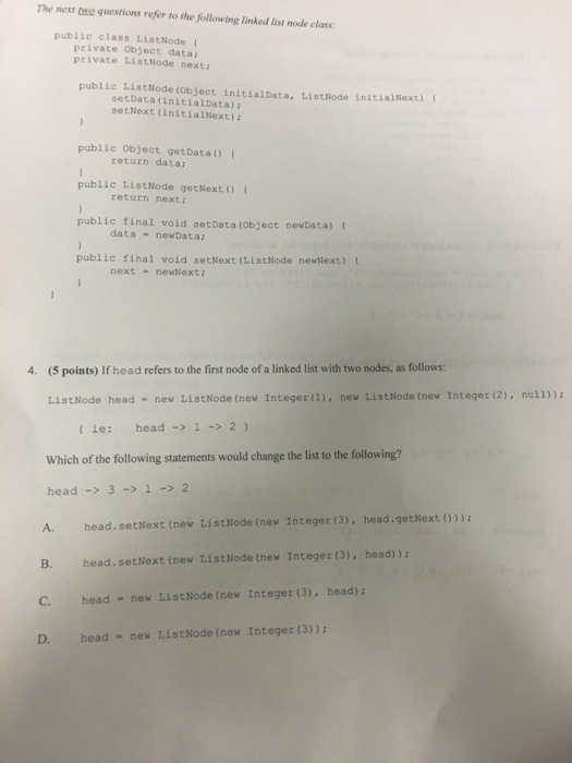 Solved The next questions refer to the following linked list | Chegg.com