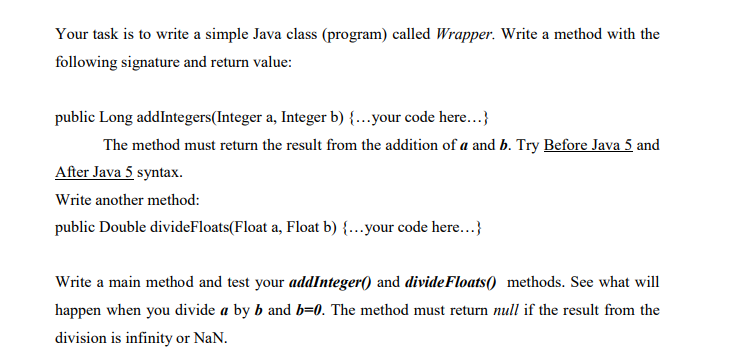 Solved Your task is to write a simple Java class (program) | Chegg.com