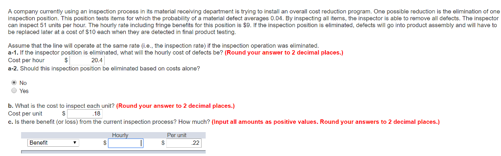 Solved A company currently using an inspection process in | Chegg.com