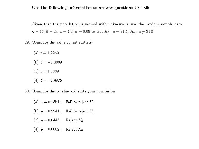 Solved Use the following information to answer questions 29 | Chegg.com