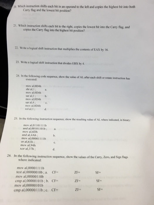 Solved Which instruction shifts each bit in an operand to | Chegg.com