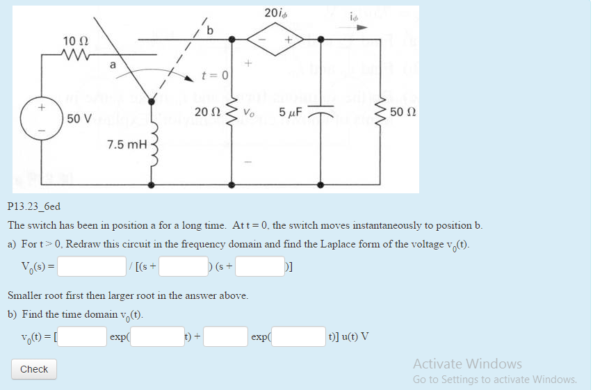 Solved The switch has been in position a for a long tune. At | Chegg.com