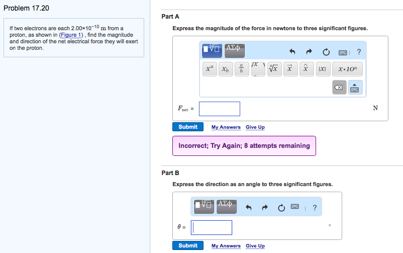 Solved If two electrons are each 2.00×10−10 m from a proton, | Chegg.com
