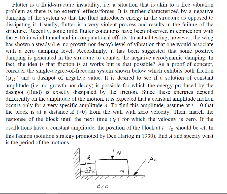 Flutter is a fluid-structure instability, i.e. a | Chegg.com