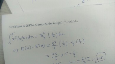 Solved Compute the integral integral_1^5 x^2 ln(x) dx. | Chegg.com