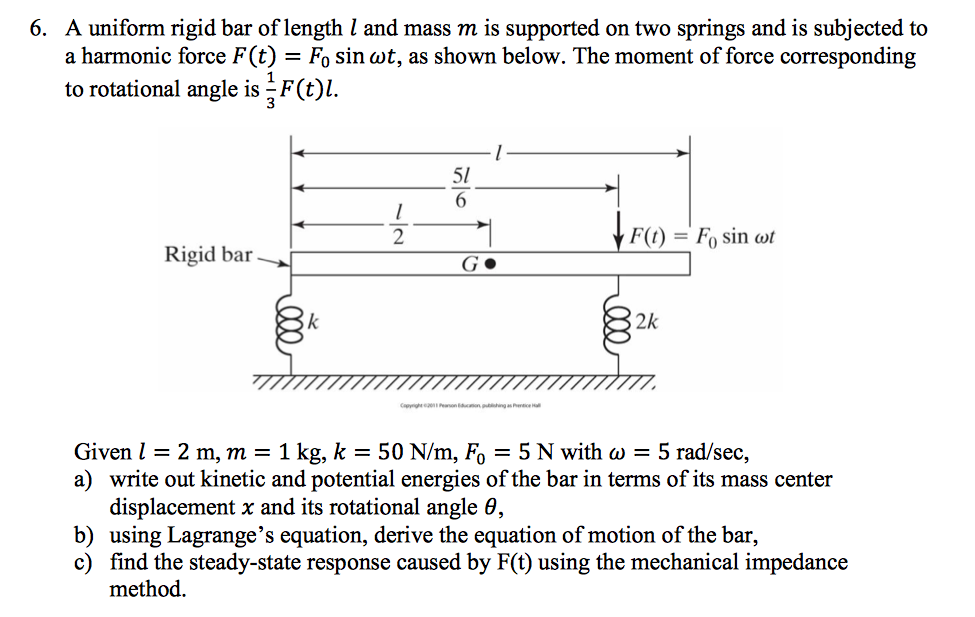 Solved A uniform rigid bar of length l and mass m is | Chegg.com