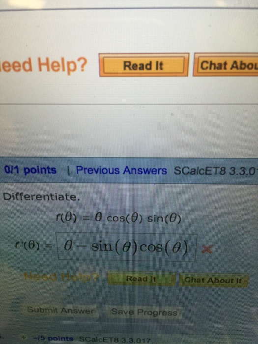 Solved differentiate f(theta) = theta cos theta sin theta | Chegg.com