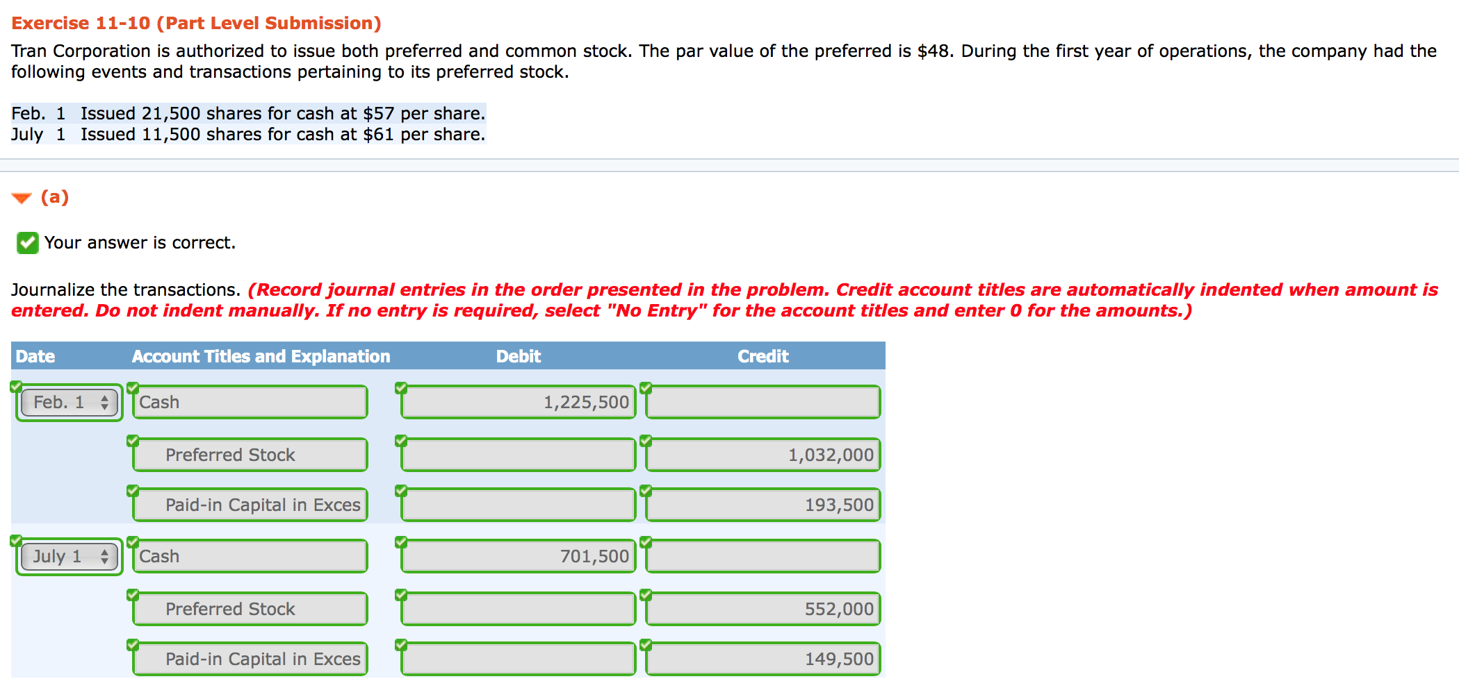 Solved Exercise 11-10 (Part Level Submission) Tran | Chegg.com