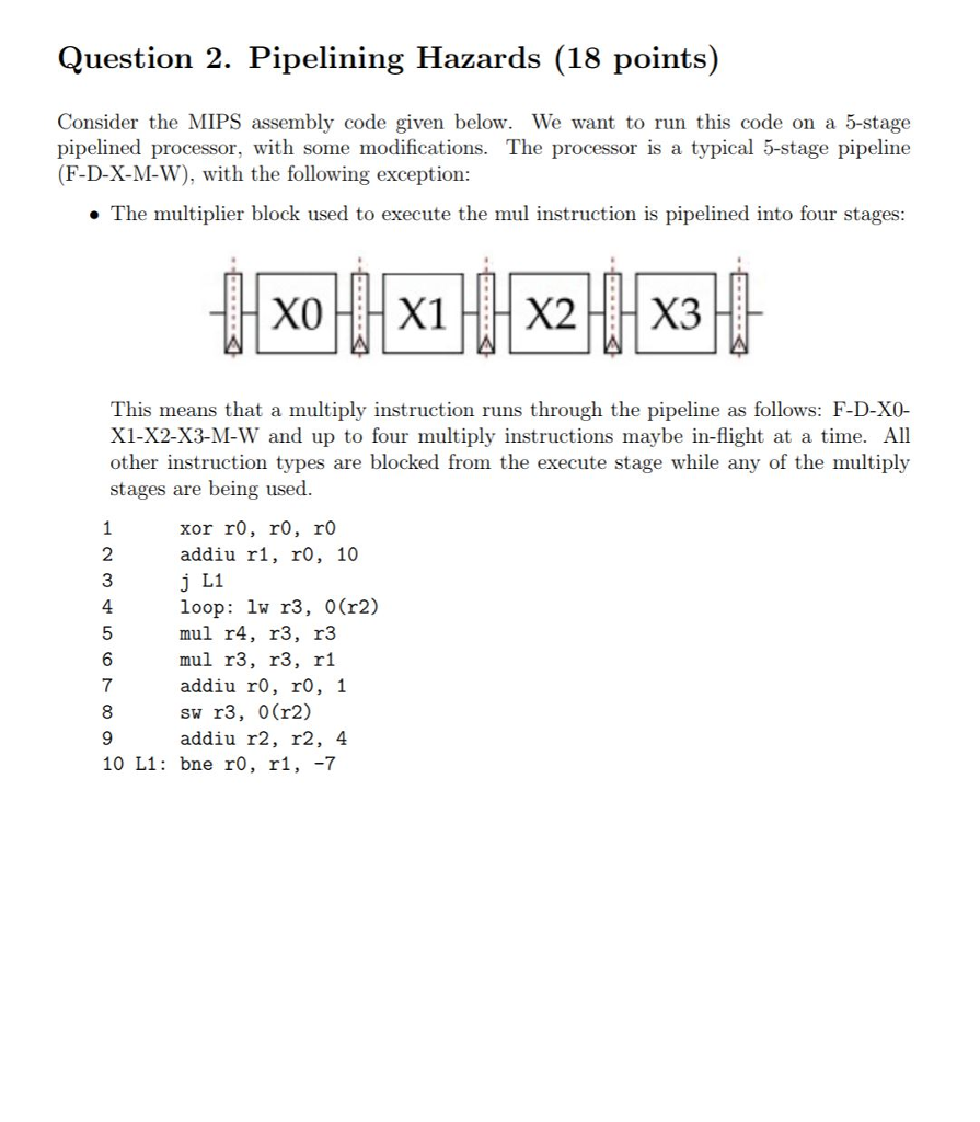 Question 2. Pipelining Hazards (18 points) Consider | Chegg.com