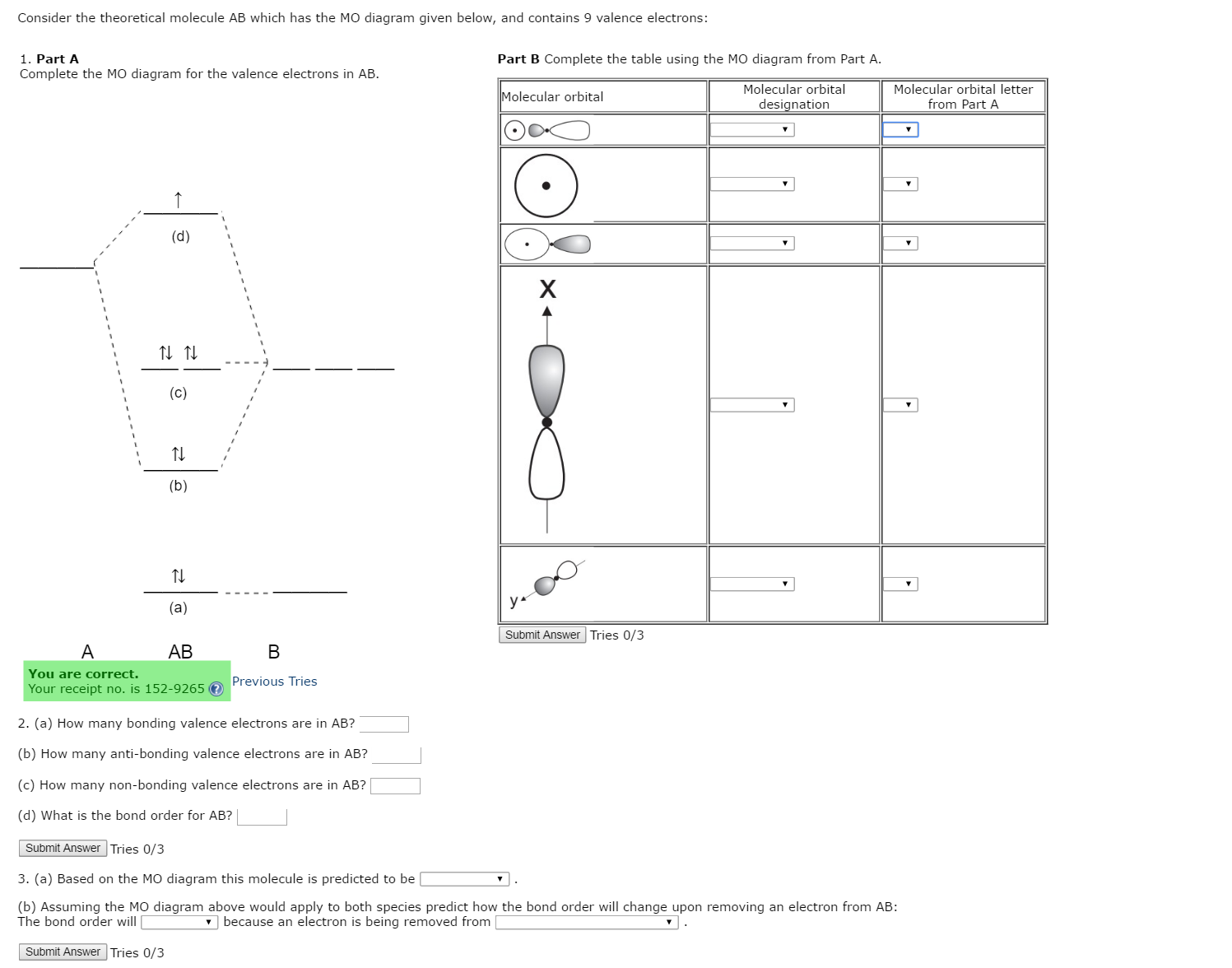 Solved Consider the theoretical molecule AB which has the MO | Chegg.com