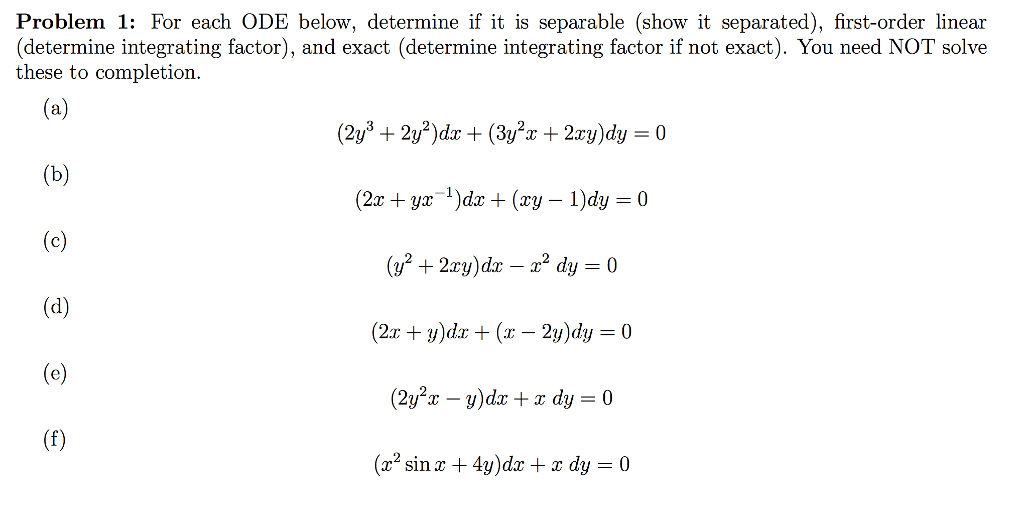 Solved Problem 1: For each ODE below, determine if it is | Chegg.com
