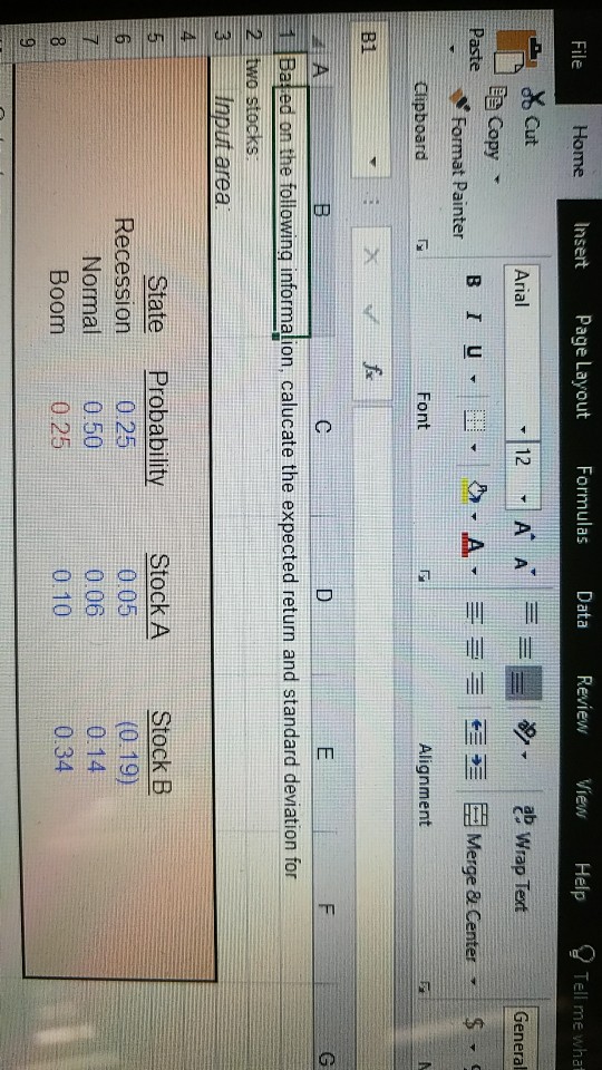Solved File Insert Page Layout Formulas ata Review View Help | Chegg.com