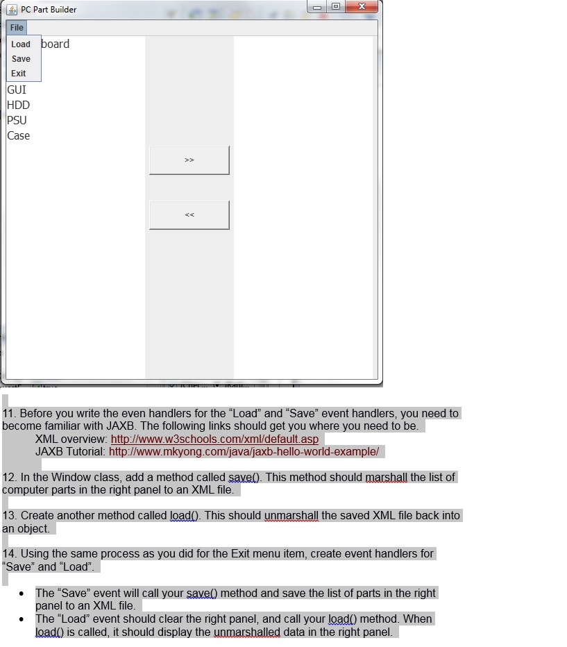 PC Part Builder File Load board Save Exit GUI HDD PSU | Chegg.com