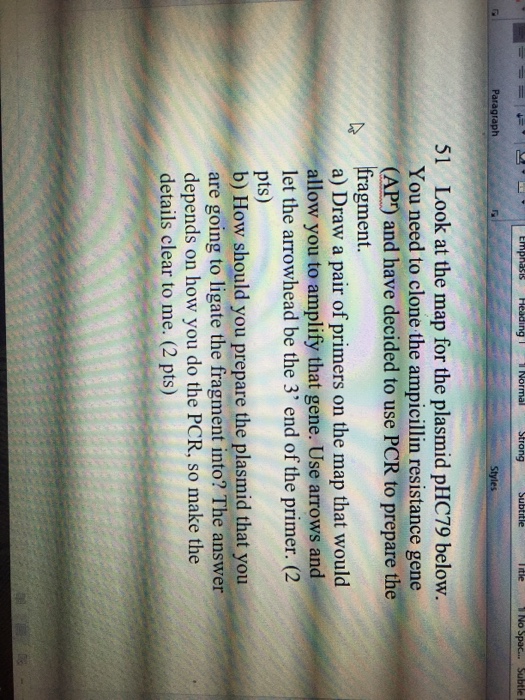 Solved 51 Look at the map for the plasmid pHC79 below. You | Chegg.com