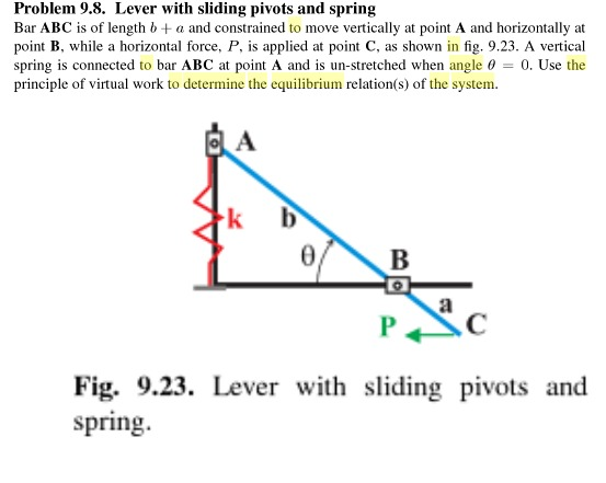 Solved Lever with sliding pivots and spring Bar ABC is of | Chegg.com