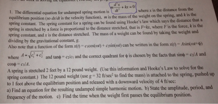 0 1. The differential equation for undamped spring | Chegg.com
