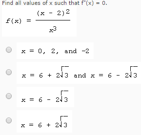 Solved Find all values of x such that f (x) 0 (x 2) 2 a 0, | Chegg.com