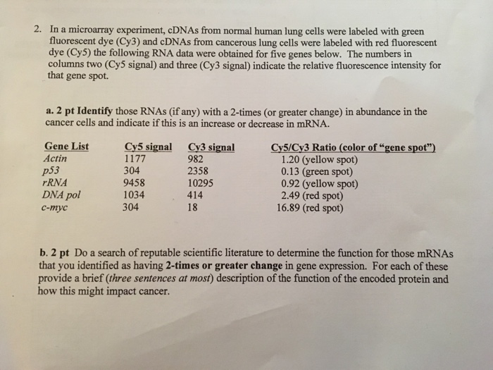 Solved In a microarray experiment, cDNAs from normal human | Chegg.com