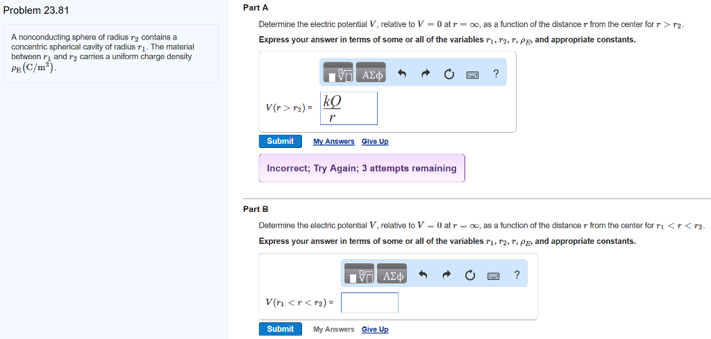 Solved Problem 23.81 Part A Determine the electric potential | Chegg.com