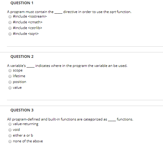 Solved QUESTION1 A program must contain the_directive in | Chegg.com