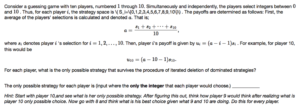 Solved Consider a guessing game with ten players, numbered 1 | Chegg.com
