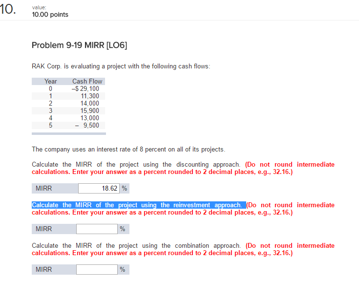 Solved Problem 9-19 MIRR [LO6] RAK Corp. is evaluating | Chegg.com