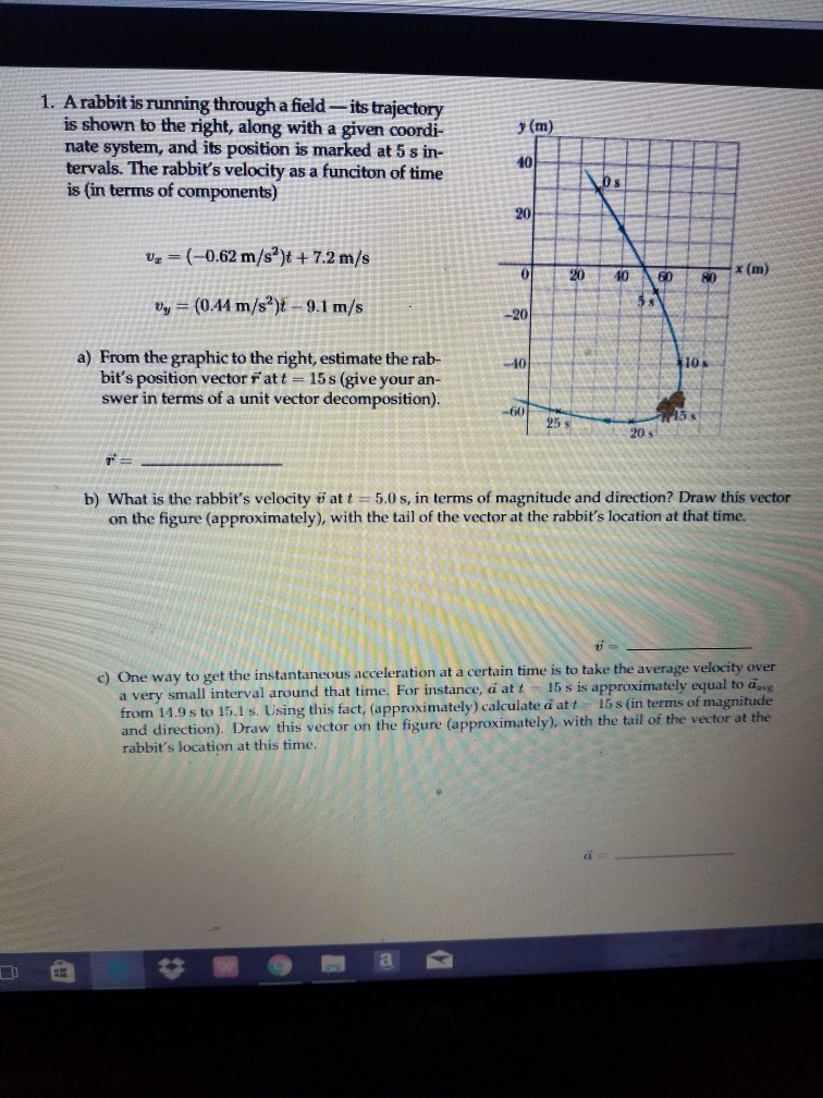 Solved 1. A rabbit is running through a field-its trajectory | Chegg.com