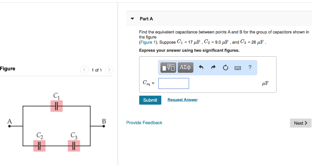 Solved Part A Find the equivalent capacitance between points | Chegg.com