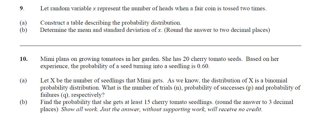 Solved 9 Let Random Variable X Represent The Number Of