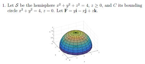 Solved Let S be the hemisphere x^2 + y^2 + z^2 = 4, z GE 0, | Chegg.com