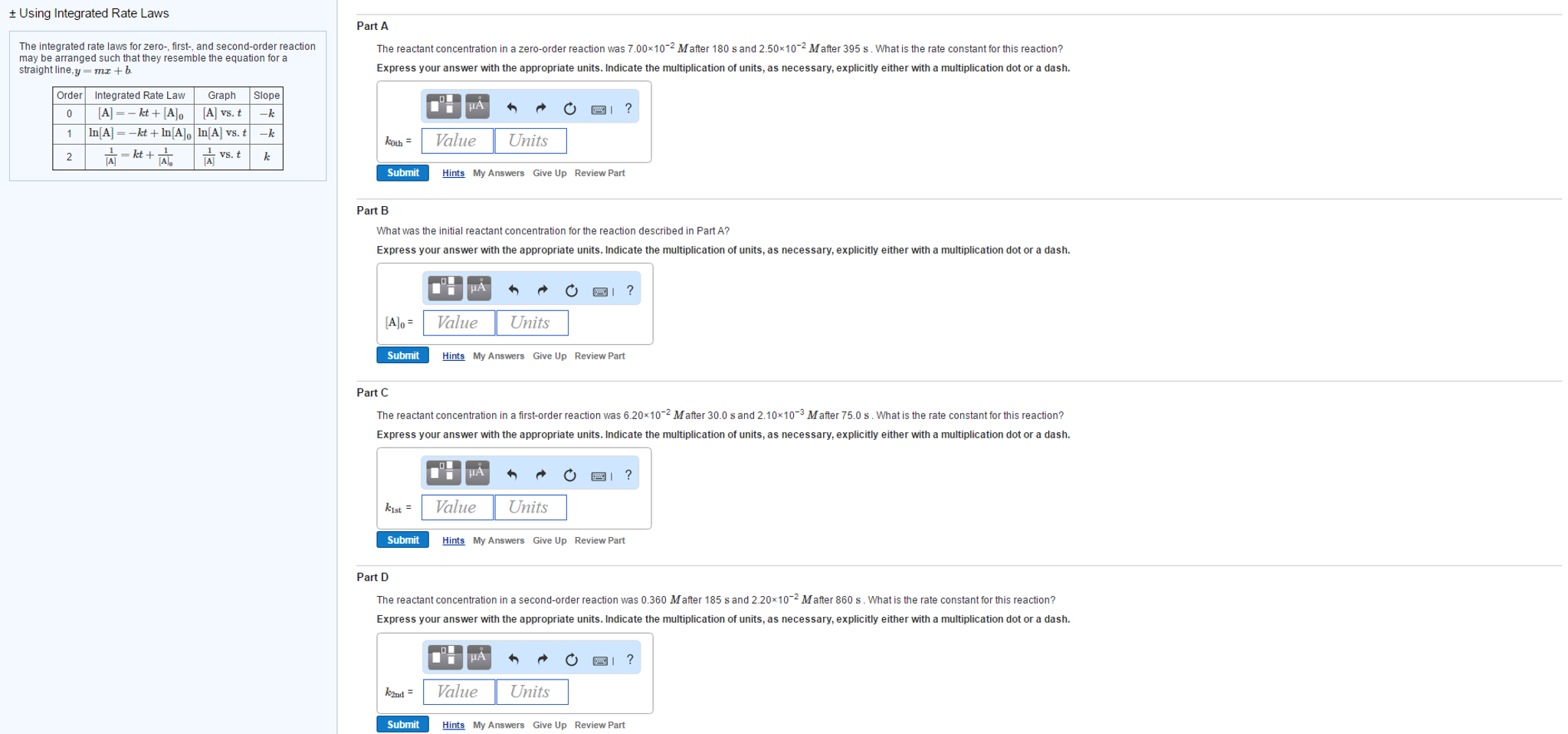 Solved The integrated rate laws for zero-, first-, and | Chegg.com