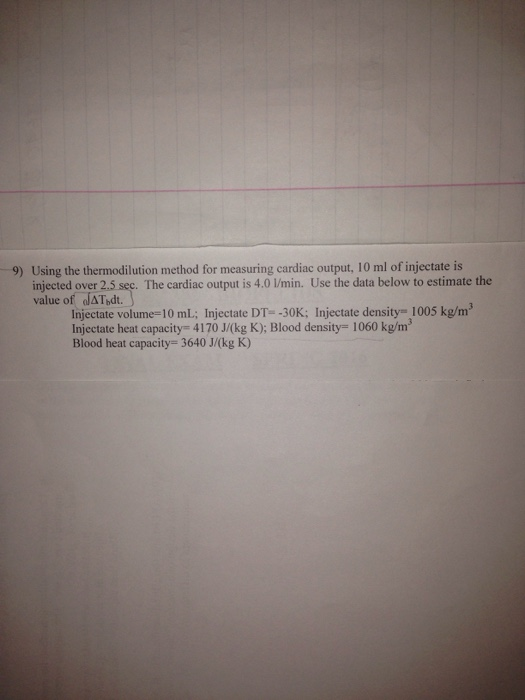 Using the thermodilution method for measuring cardiac | Chegg.com