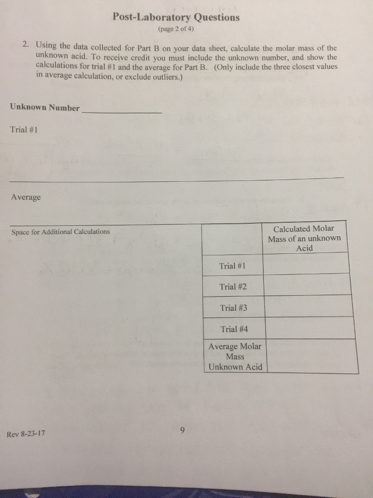 Post-Laboratory Questions (page 1 of 4) a following | Chegg.com